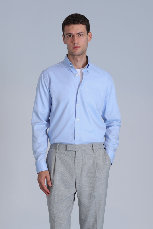 Jakob Erkek Basic Gömlek Slim Fit Mavi | LUFIAN