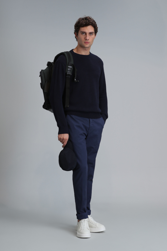 Tom Smart Erkek Chino Pantolon Slim Fit Lacivert | LUFIAN